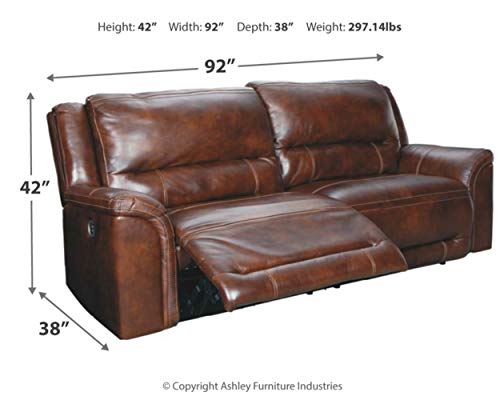 Signature Design by Ashley Catanzaro Leather 2 Seat Dual-Sided Power Reclining Sofa with USB Port, Brown