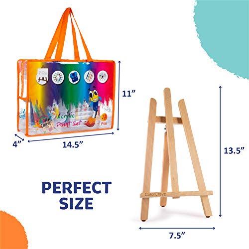 27-Piece Acrylic Paint Set for Kids - 100% Cotton Canvases, Wood Easel, Brushes, Waterproof Smock, Mixing Palette - Portable and Easy Storage