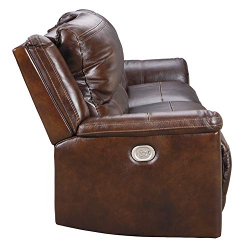 Signature Design by Ashley Catanzaro Leather 2 Seat Dual-Sided Power Reclining Sofa with USB Port, Brown