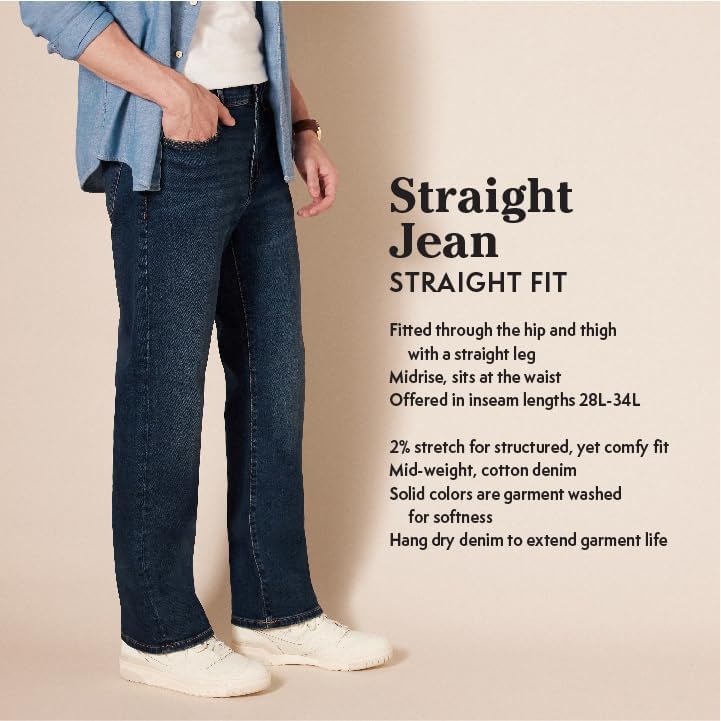 Amazon Essentials Men's Straight-Fit Stretch Jean, Dark Wash, 36W x 30L