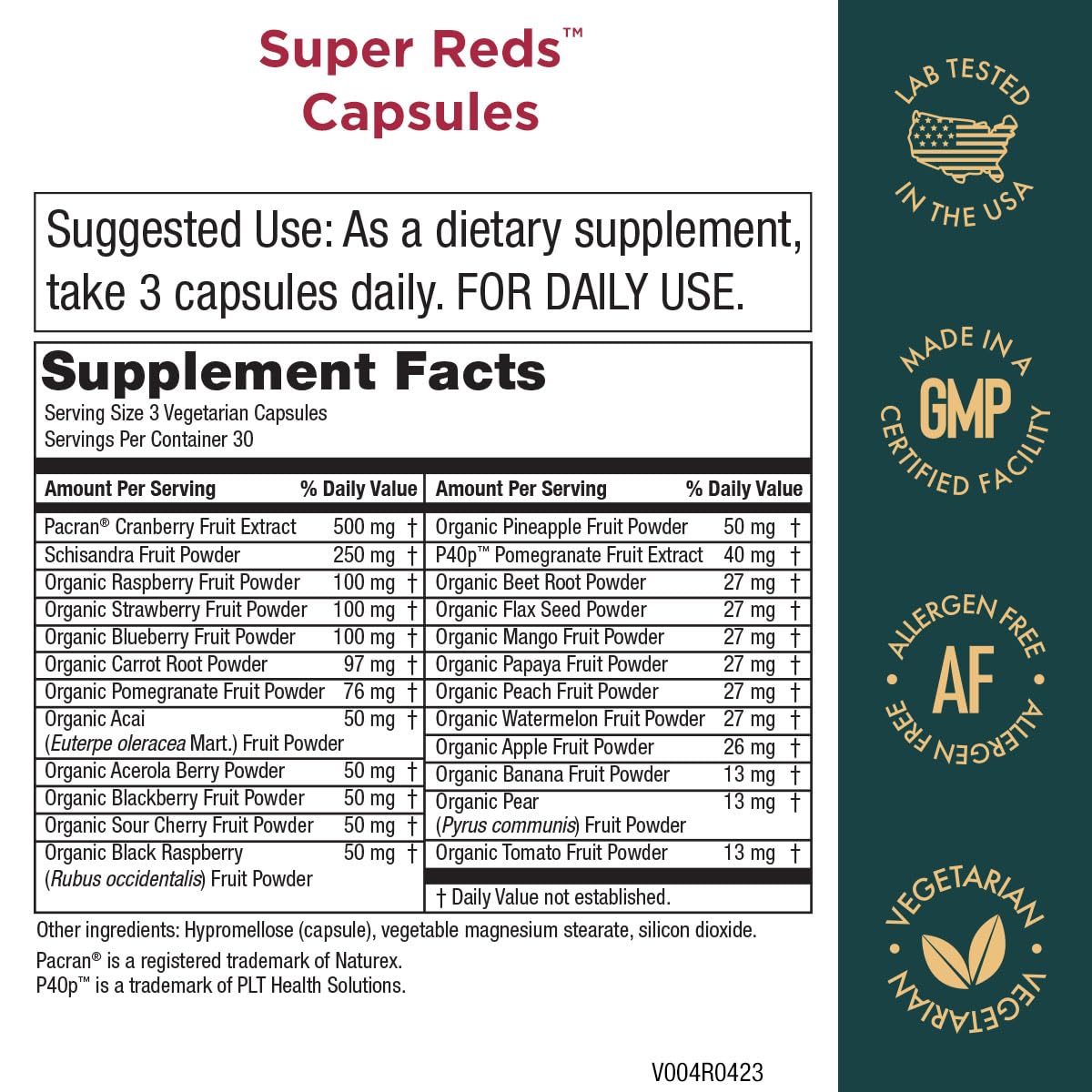 Purity Products Super Reds Capsules Formula (20+ Organic Super Fruits and Berries) Certified Organic Phytonutrients - 90 Capsules