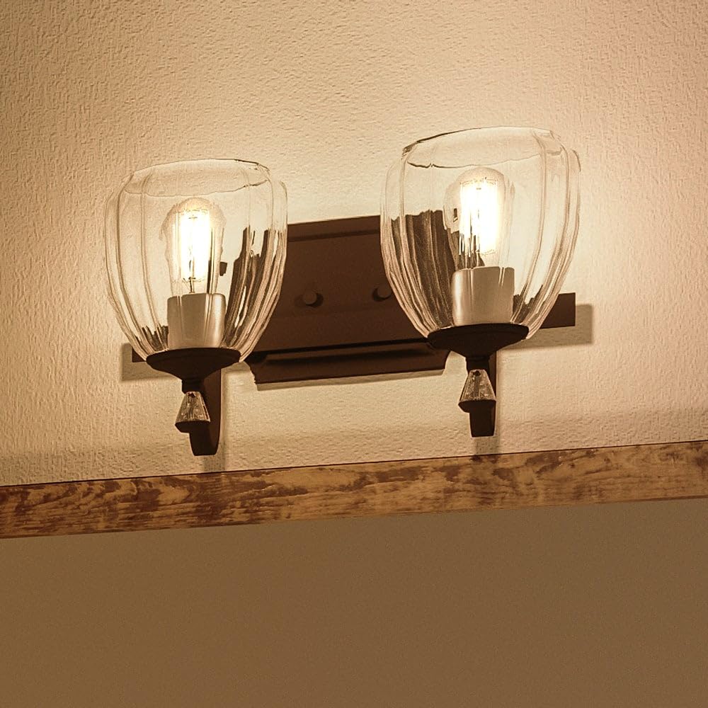 Urban Ambiance Luxury Crystal Bathroom Vanity Light, Medium Size: 7.5" H x 14" W, with French Country Style Elements, Olde Bronze Finish and Clear Water Shade, UHP2031 from The Ravenna Collection