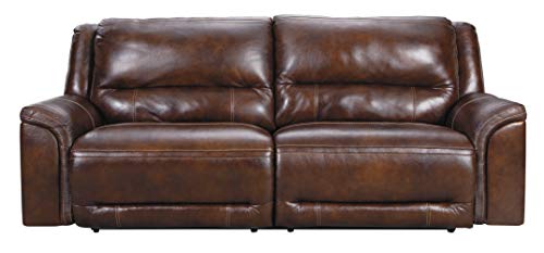 Signature Design by Ashley Catanzaro Leather 2 Seat Dual-Sided Power Reclining Sofa with USB Port, Brown