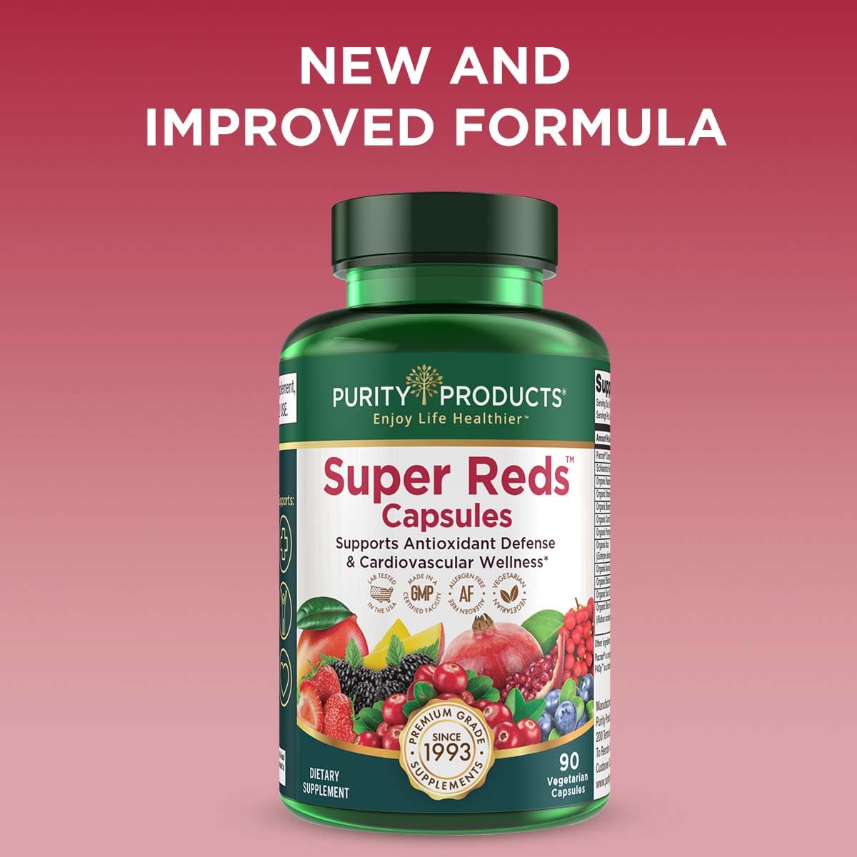 Purity Products Super Reds Capsules Formula (20+ Organic Super Fruits and Berries) Certified Organic Phytonutrients - 90 Capsules
