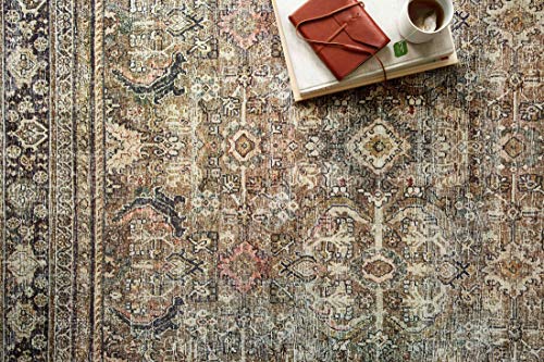 Loloi Layla Collection, LAY-03, Olive/Charcoal, 2'-6" x 12'-0", .13" Thick, Runner Rug, Soft, Durable, Vintage Inspired, Distressed, Low Pile, Non-Shedding, Easy Clean, Printed, Living Room Rug
