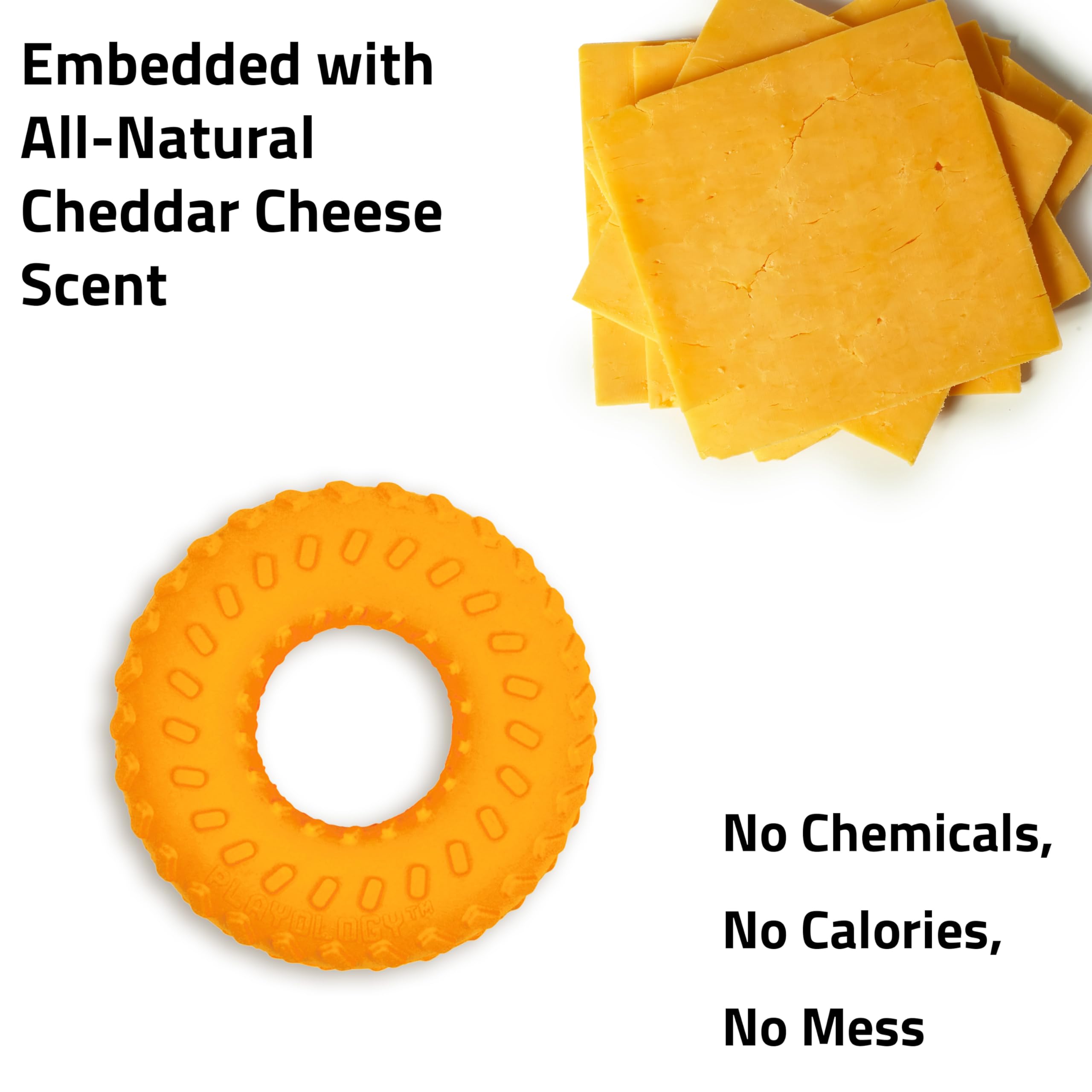 Playology Dual Layer Ring Toy for Medium Dogs up to 50lbs | Engaging All-Natural Cheddar Cheese Scented Durable Dog Chew Toy for Power Chewers | Easy to Clean, Interactive & Non-Toxic