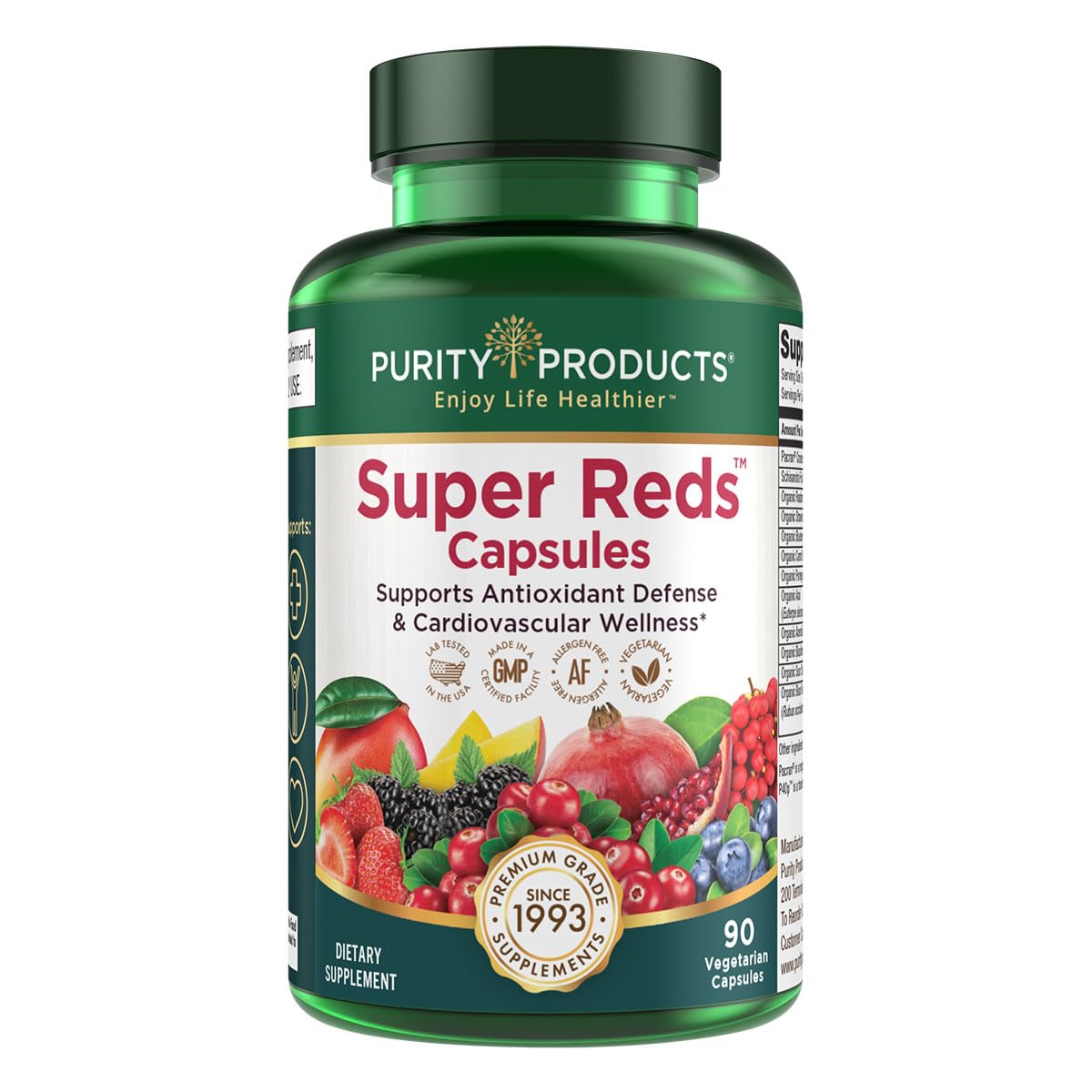 Purity Products Super Reds Capsules Formula (20+ Organic Super Fruits and Berries) Certified Organic Phytonutrients - 90 Capsules