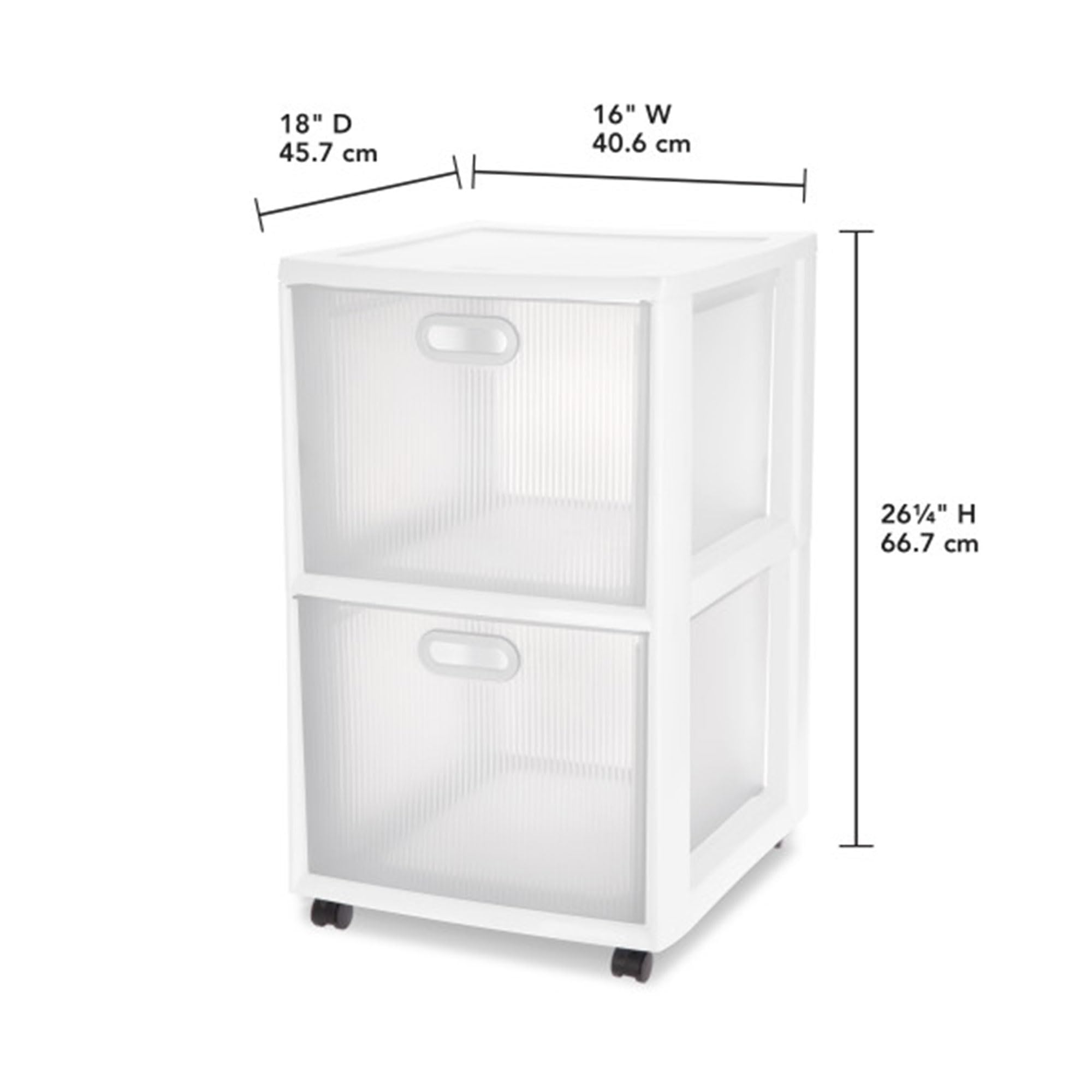 Sterilite Ultra 2 Drawer Filing Storage Cart, Plastic Rolling Cart with Wheels to Organize Desk, Office, White with Textured Clear Drawers, 4-Pack