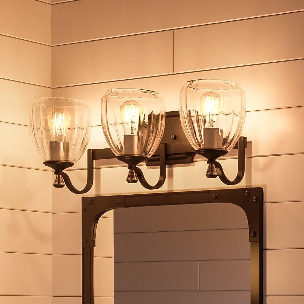Urban Ambiance Luxury Crystal Bathroom Vanity Light, Medium Size: 7.5" H x 23" W, with French Country Style Elements, Olde Bronze Finish and Clear Water Shade, UHP2033 from The Ravenna Collection