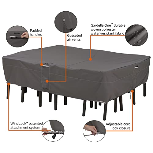 Classic Accessories Ravenna Water-Resistant 58 Inch BBQ Grill Cover and 108 Inch Rectangular/Oval Patio Table & Chair Set Cover Bundle