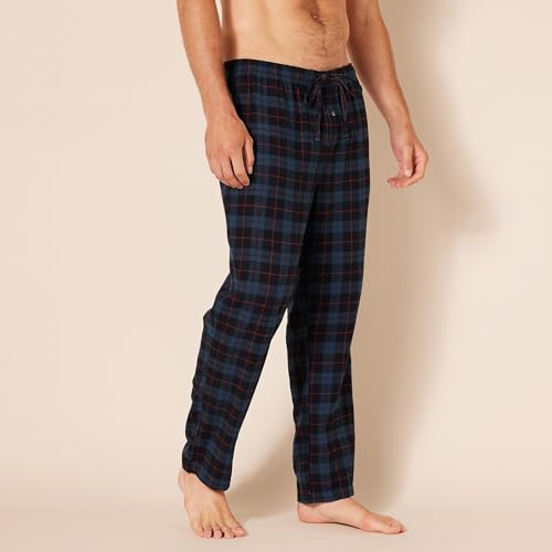 Amazon Essentials Men's Flannel Pajama Pant (Available in Big & Tall), Black Blue Plaid, Large