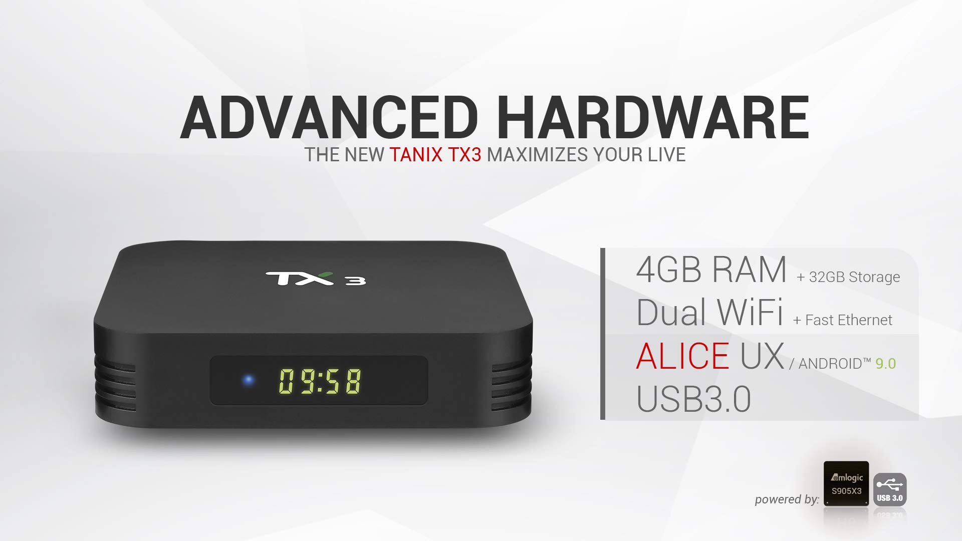 Amlogic S905X3 Android 9.0 TX3 4GB DDR3 RAM 64GB ROM TV Box Android TV Box 4K Ultra HD Support 2.4G/5.8G Dual WiFi BT 4.0 HD 2.1 USB 3.0 with h9