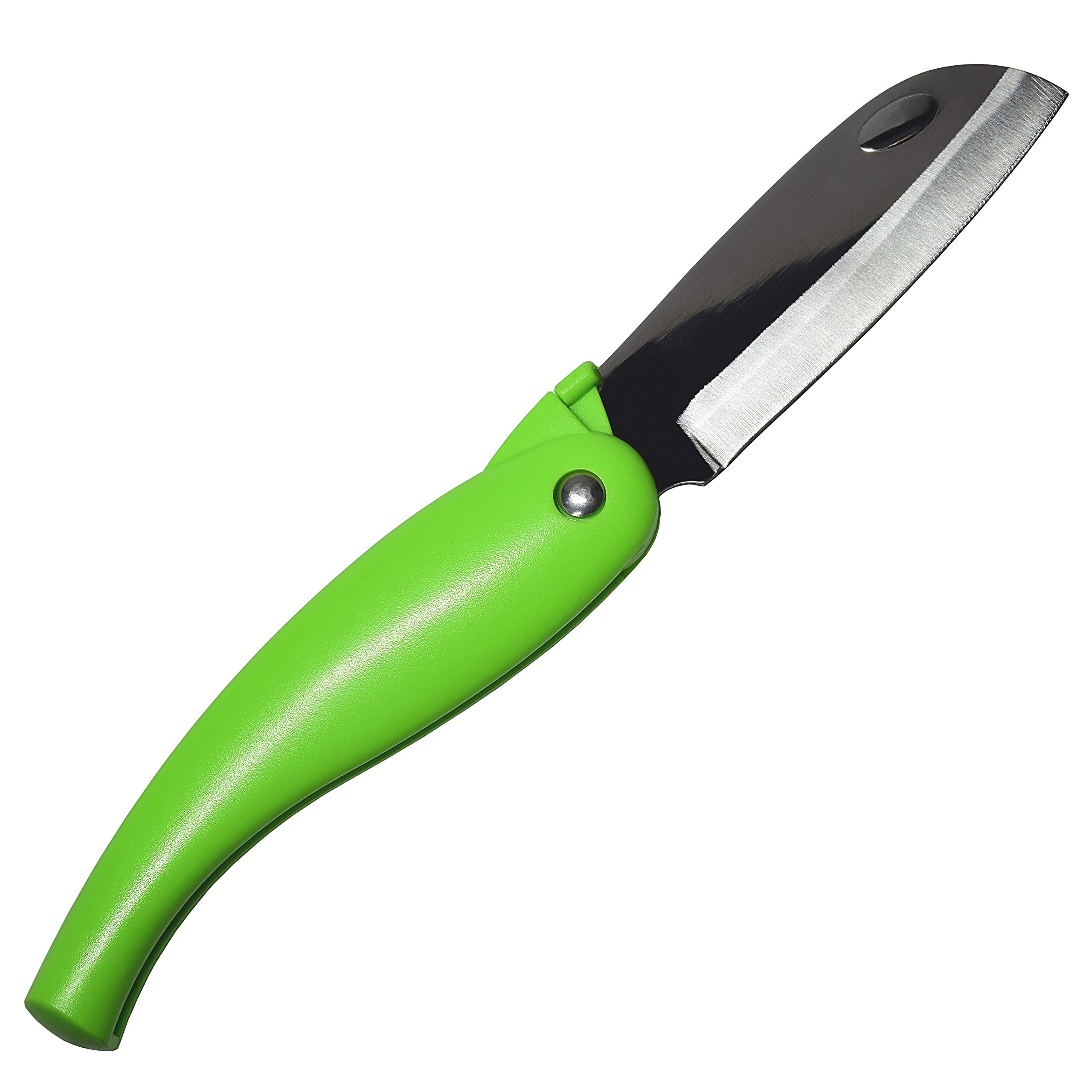 Seki Japan Folding Fruit Knife, Small Peeling Knife, 3.3-inch stainless steel blade with green plactic handle, for kitchen and outdoor