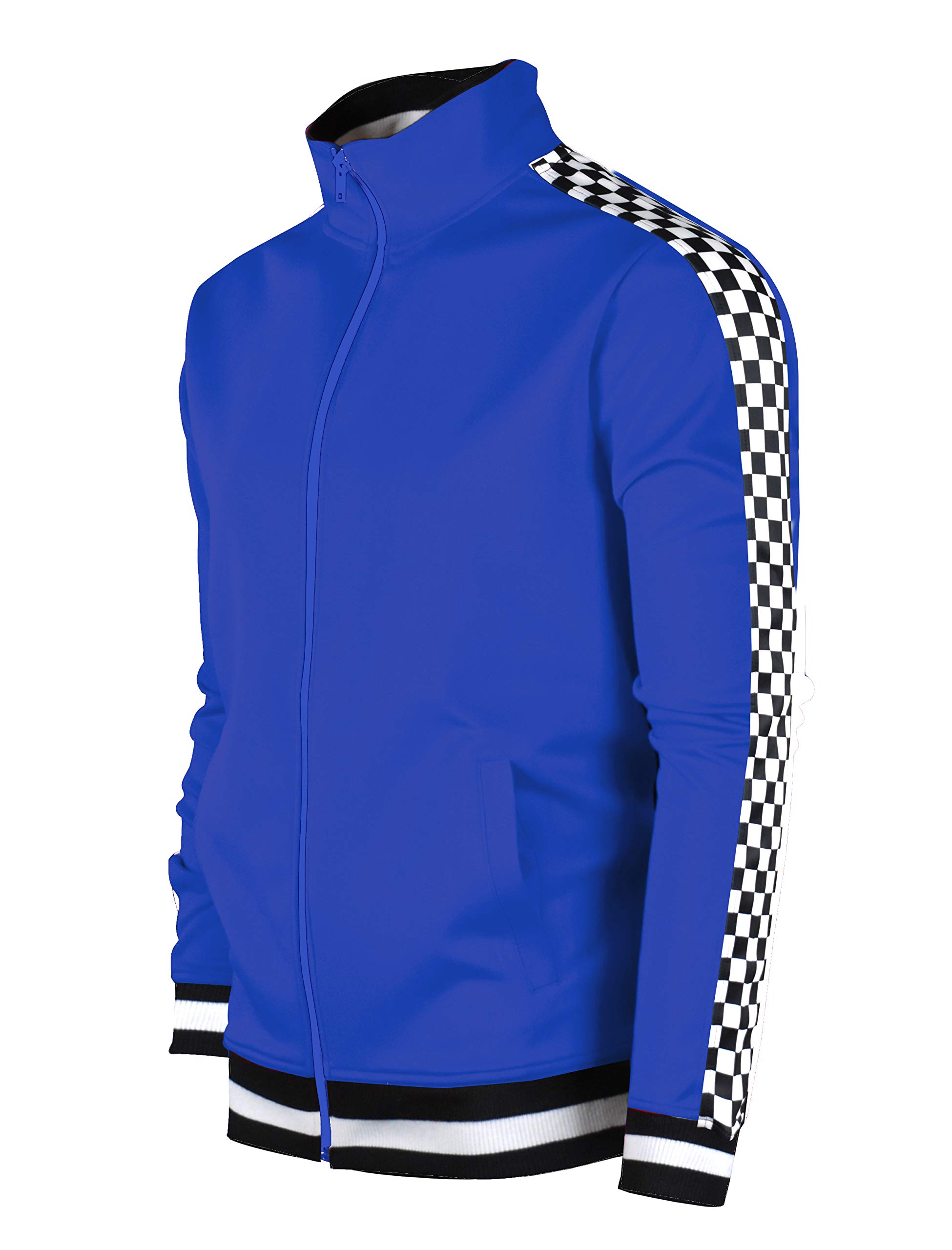SCREENSHOT-F11854 Mens Urban Hip Hop Premium Track Jacket - Slim Fit Checker Taped Block Fashion Top-Royal-Large