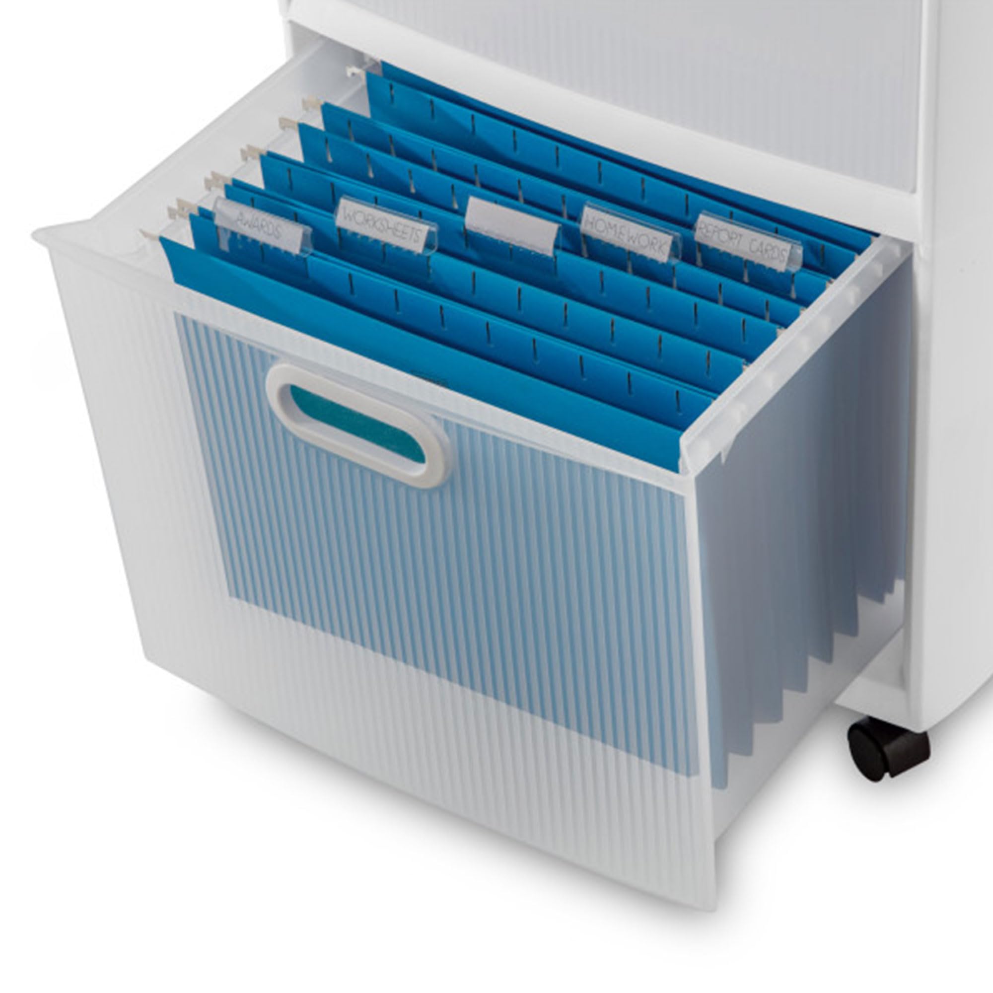 Sterilite Ultra 2 Drawer Filing Storage Cart, Plastic Rolling Cart with Wheels to Organize Desk, Office, White with Textured Clear Drawers, 4-Pack
