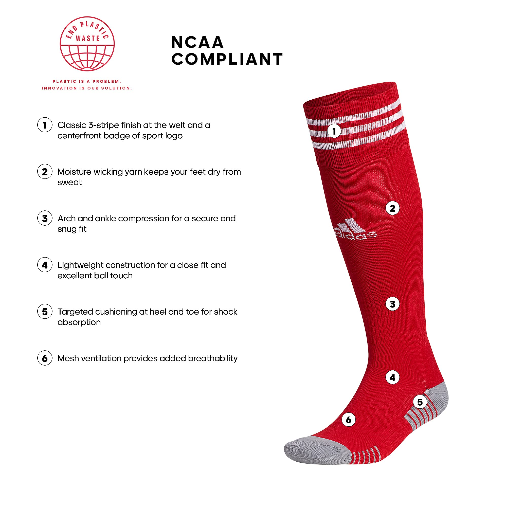 adidas Copa Zone Cushion 4 Soccer Socks (1-Pair) for Men, Women, Boys and Girls, Team Power Red/White, Medium