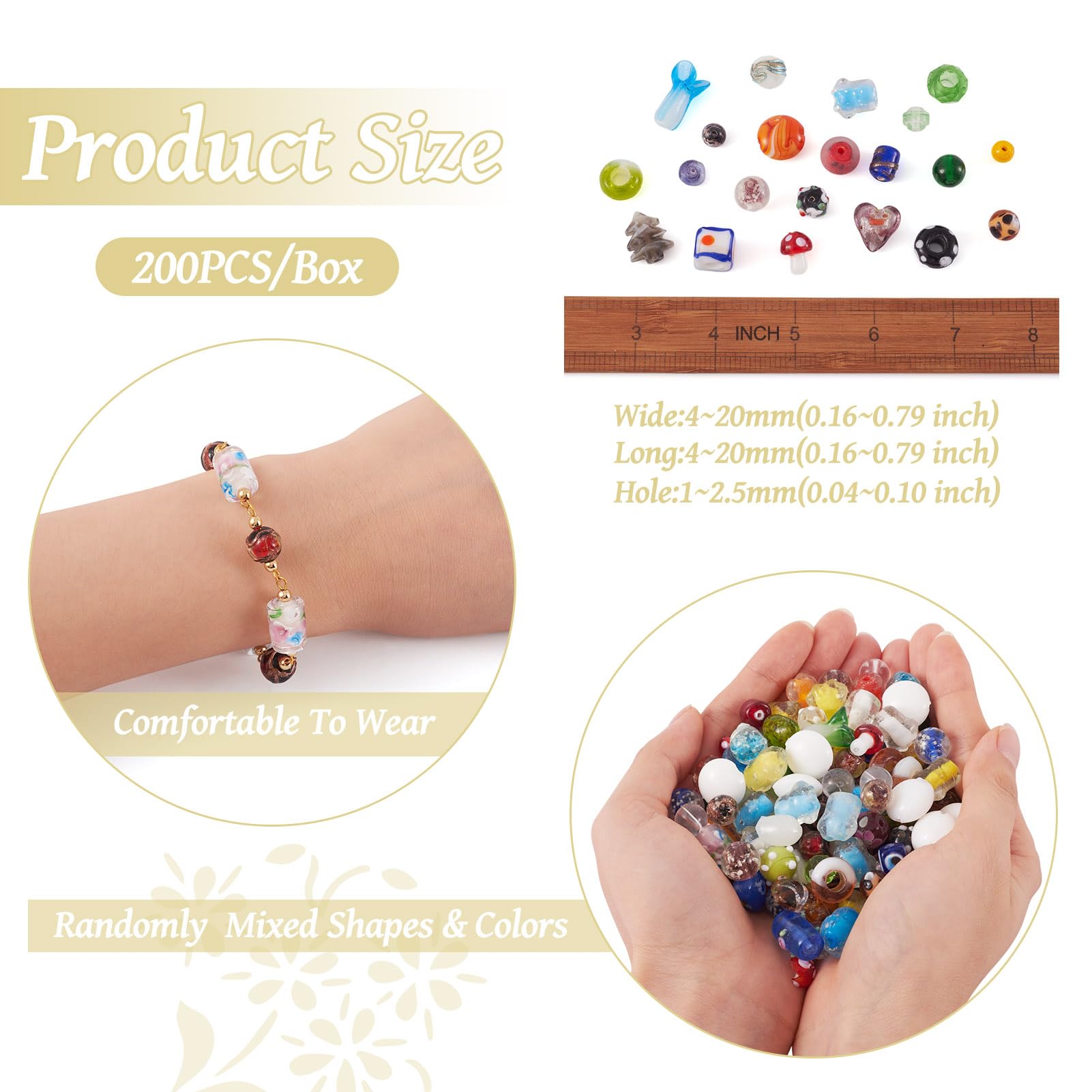 Craftdady 200 pcs Mixed Shapes & Colors Lampwork Glass Beads Loose Beads Fit Most Major Charm Bracelets, 4-20x4-20mm, Hole: 1-2.5mm