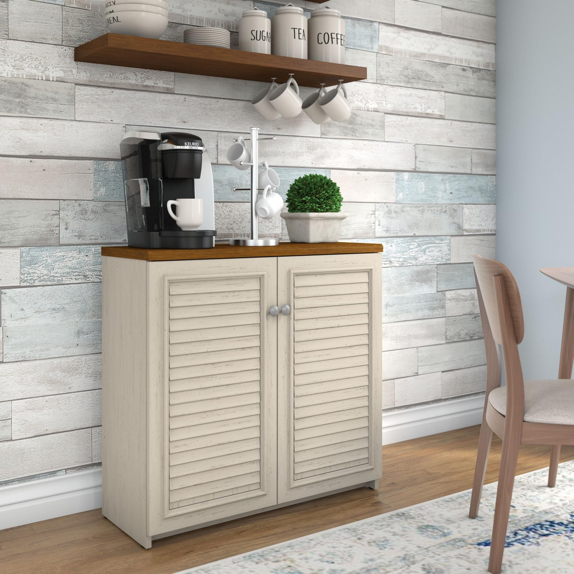 Bush Furniture Fairview Small Storage Cabinet with Doors, Antique White/Tea Maple (WC53296-03)