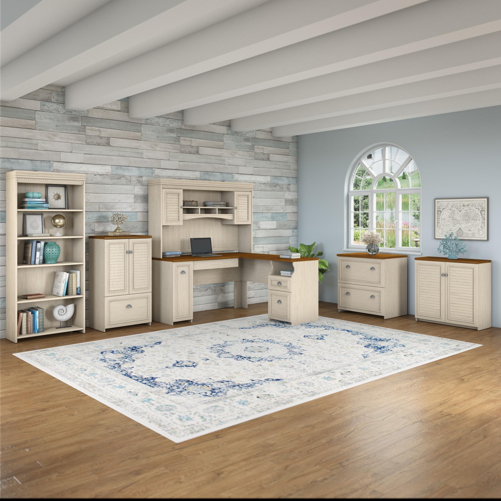 Bush Furniture Fairview Small Storage Cabinet with Doors, Antique White/Tea Maple (WC53296-03)