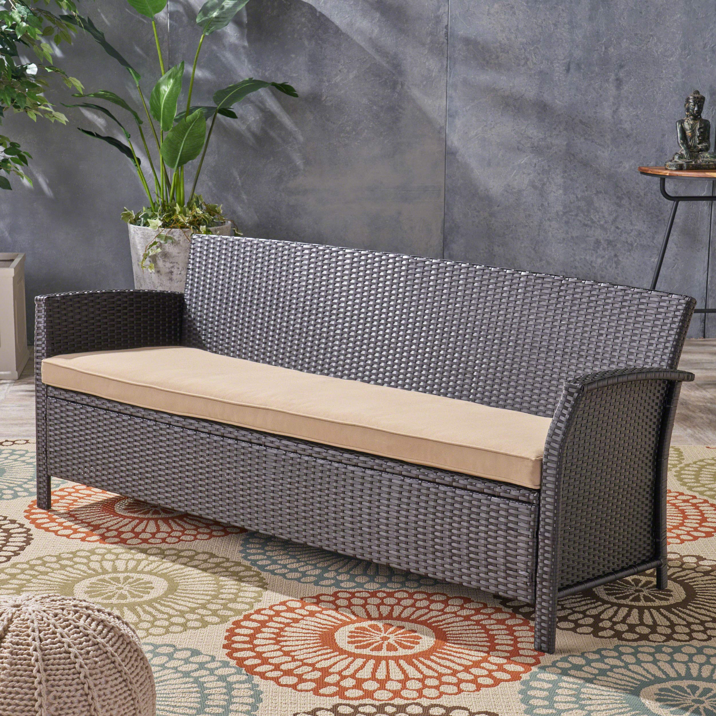 Christopher Knight Home Auguste Outdoor Wicker 3 Seater Sofa, Brown/Tan