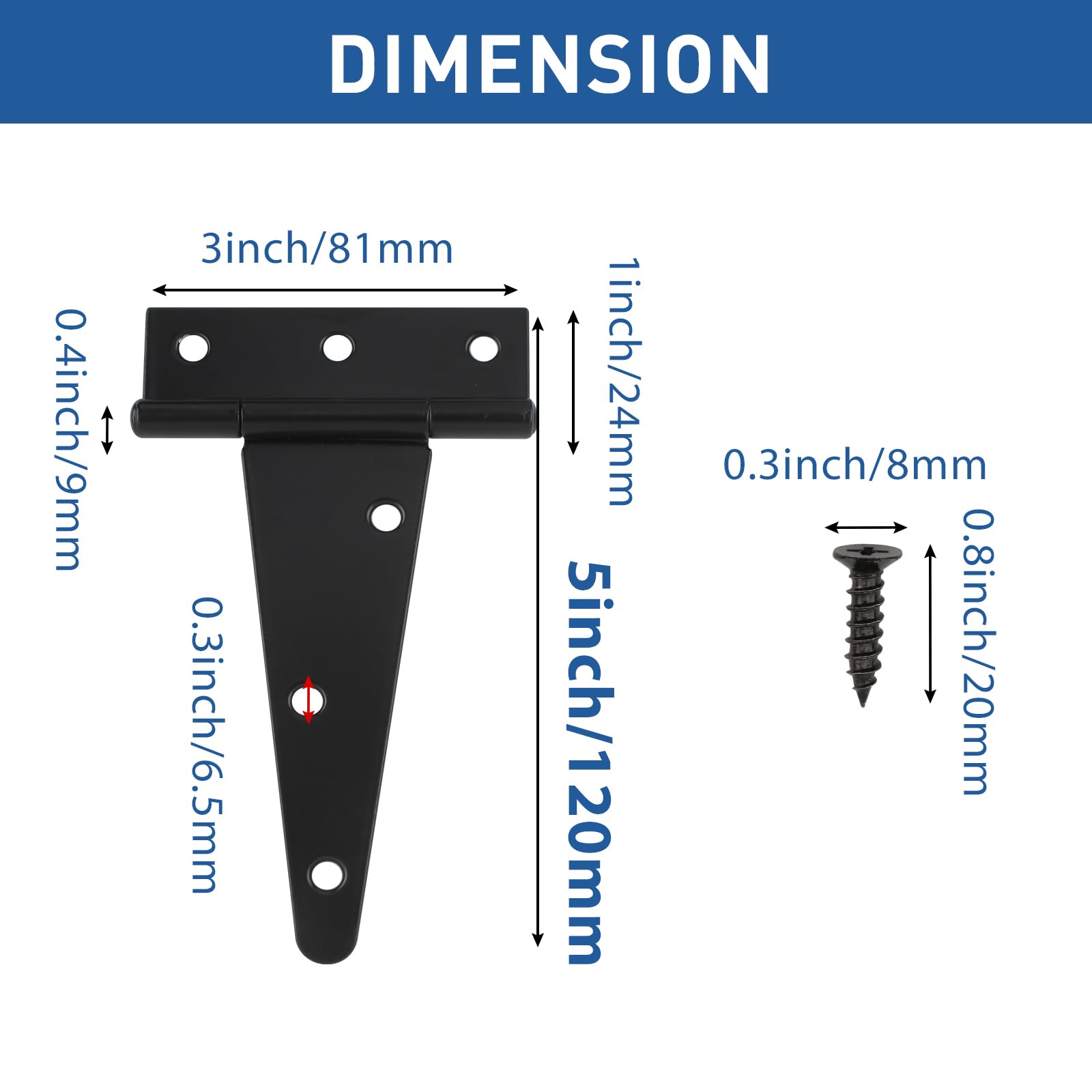 TamBee 5Inch Shed Door Hinges T-Strap Barn Door Hinges Outdoor Heavy Duty Hinges for Wood Wrought Hinges Hardware(2PCS)