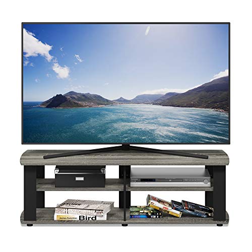FURINNO Nelly Entertainment Center TV Stand, Short 43.3"(W) x13.4(H) x13.1(D), French Oak Grey/Black