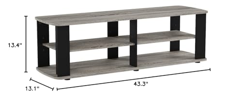 FURINNO Nelly Entertainment Center TV Stand, Short 43.3"(W) x13.4(H) x13.1(D), French Oak Grey/Black