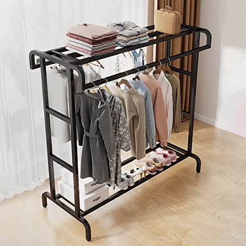 Double Rails Clothes Rack, Industrial Pipe Style Rolling Garment Rack, Heavy Duty Clothes Hanging Rack for Shop Home Office Laundry,Black,120 * 50 * 150cm