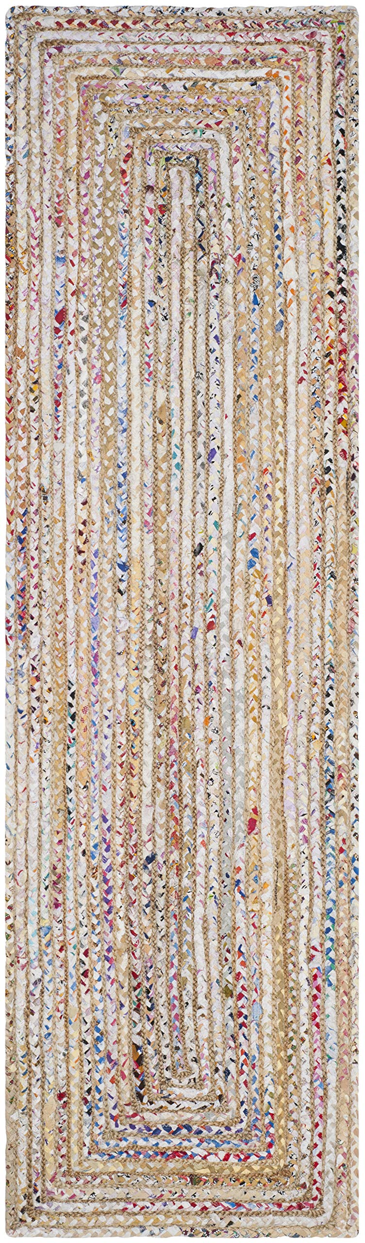 SAFAVIEH Cape Cod Collection Runner Rug - 2'3" x 12', Beige & Multi, Handmade Boho Braided Jute & Cotton, Ideal for High Traffic Areas in Living Room, Bedroom (CAP202B)