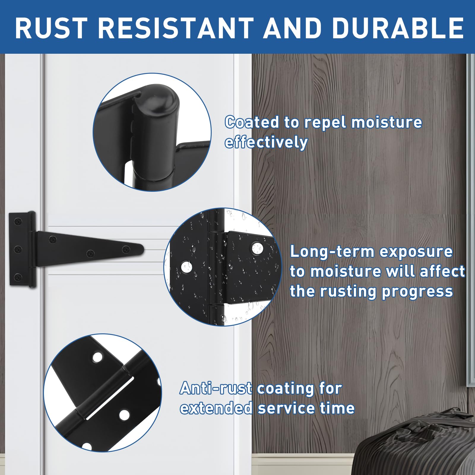 TamBee 5Inch Shed Door Hinges T-Strap Barn Door Hinges Outdoor Heavy Duty Hinges for Wood Wrought Hinges Hardware(2PCS)