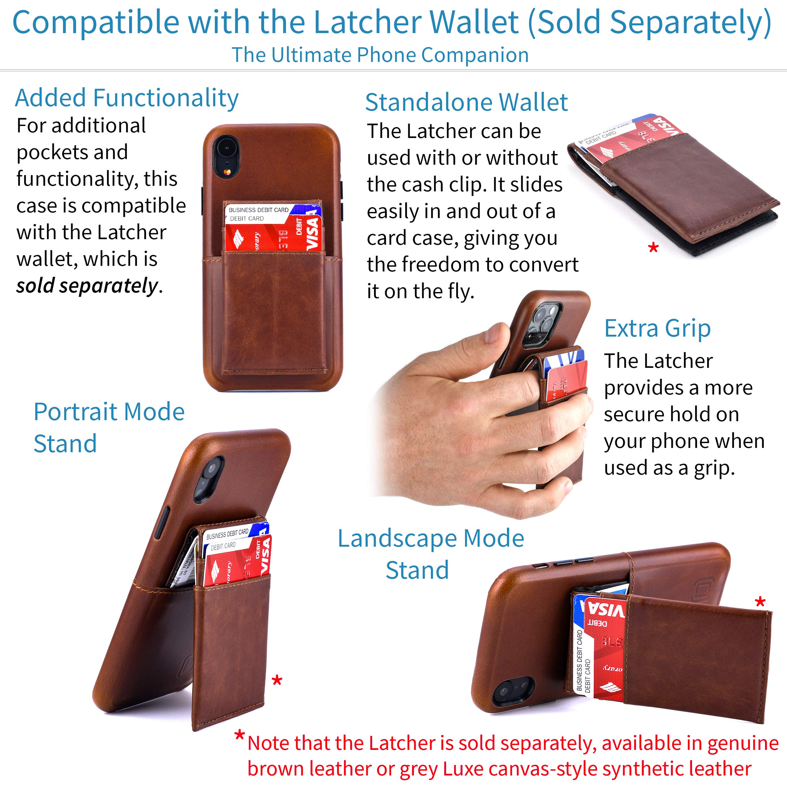 Dockem M1 Card Case for iPhone XR (6.1"): Slim Genuine Leather Wallet Case with Built-in Metal Plate for Magnetic Mounting and Lay-Flat Card Slot: Virtuosa [Brown]