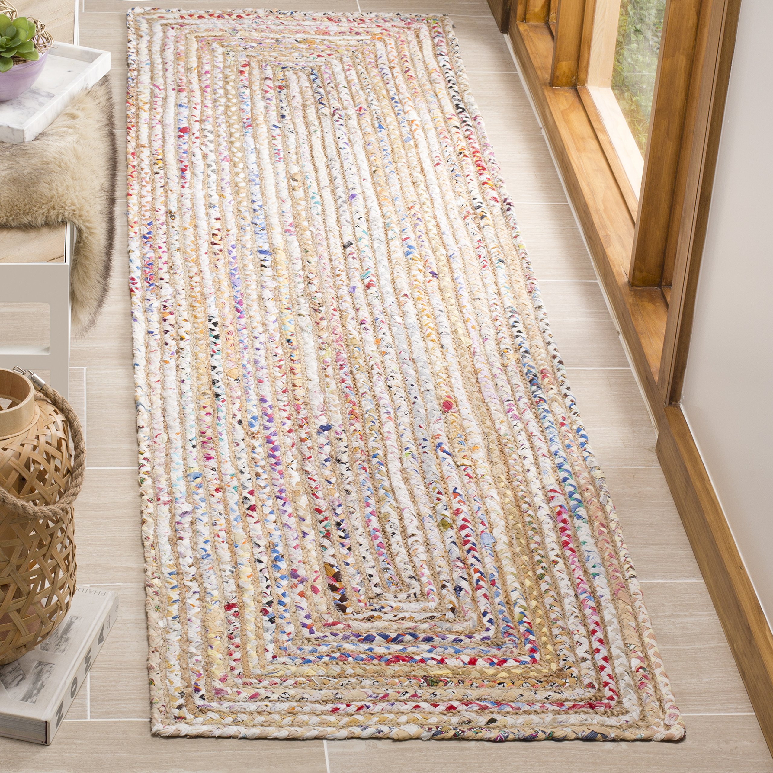 SAFAVIEH Cape Cod Collection Runner Rug - 2'3" x 12', Beige & Multi, Handmade Boho Braided Jute & Cotton, Ideal for High Traffic Areas in Living Room, Bedroom (CAP202B)