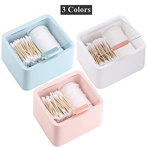 Tecbeauty 2 Slot Cotton Swab Ball Qtip Holder Jar Plastic Container Dispenser Box with Hinged Lid for Bathroom Home Storage Organizer