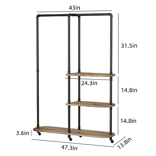 MAIKAILUN Industrial Clothing Rack, Heavy Duty Clothes Rack With Shelves, Freestanding Rolling Garment Rack for Hanging Clothes, Standing Portable Metal Closet Organizer, Coat Rack (BLACK)