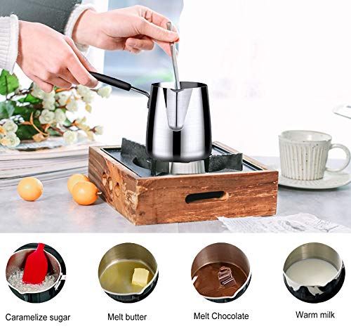 Turkish Coffee Pot, Stainless Steel Milk and Coffee Warmer, Ibrik Cezve Arabic Briki Coffee Pot, Chocolate and Butter Melting Pot with Heat Resistant Handle, 20 OZ, 600 ML