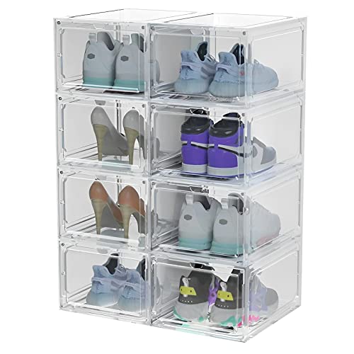Shoe Organizer Sneaker Box Folding Stackable Transparent Plastic Shoe Case Storage Box 1pc (Clear Transparent)