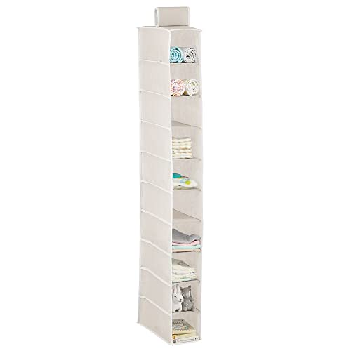 mDesign Soft Fabric Over Closet Rod Hanging Storage Organizer with 10 Shelves for Child/Kids Room or Nursery - Cream/White