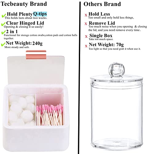 Tecbeauty 2 Slot Cotton Swab Ball Qtip Holder Jar Plastic Container Dispenser Box with Hinged Lid for Bathroom Home Storage Organizer