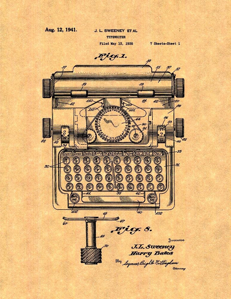 Typewriter Patent Print (8" x 10") M12071