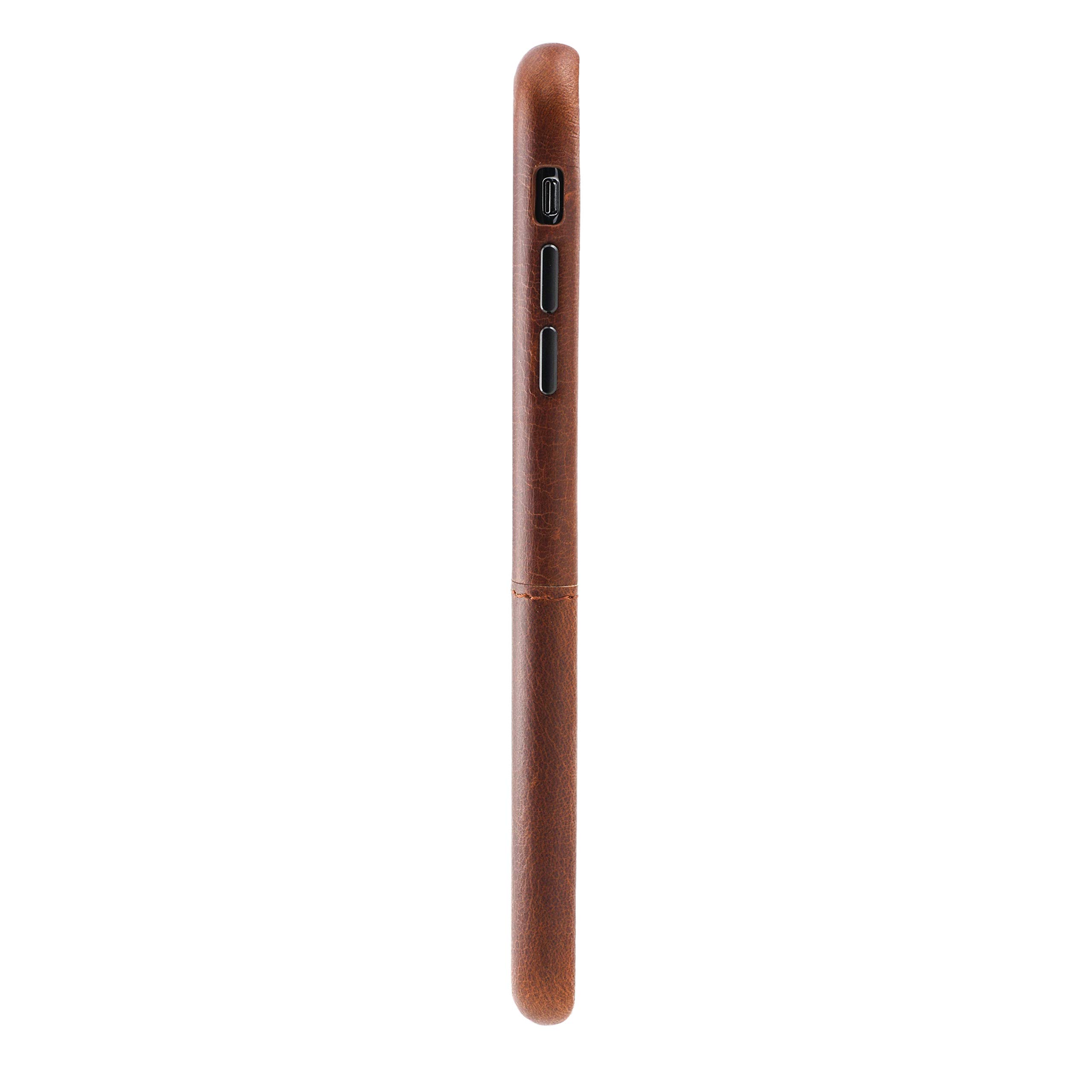 Dockem M1 Card Case for iPhone XR (6.1"): Slim Genuine Leather Wallet Case with Built-in Metal Plate for Magnetic Mounting and Lay-Flat Card Slot: Virtuosa [Brown]