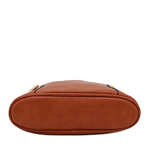 FashionPuzzle Triple Zip Pocket Medium Crossbody Bag (Dark Tan)