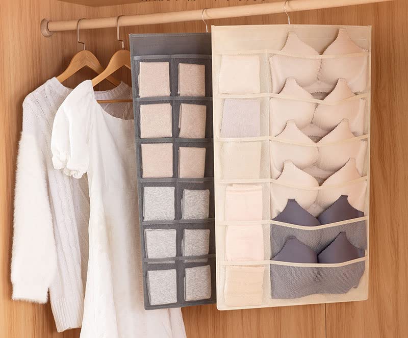 GUAGLL 24 Space Capacity Underwear Socks Storage Bag Non Woven Foldable Window Wardrobe Storage Bag for Underwear Socks