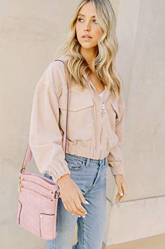 FashionPuzzle Triple Zip Pocket Medium Crossbody Bag (Dark Tan)