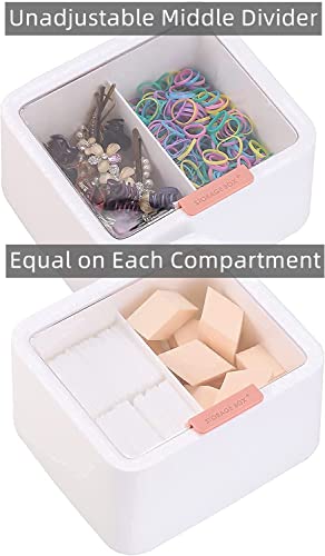 Tecbeauty 2 Slot Cotton Swab Ball Qtip Holder Jar Plastic Container Dispenser Box with Hinged Lid for Bathroom Home Storage Organizer