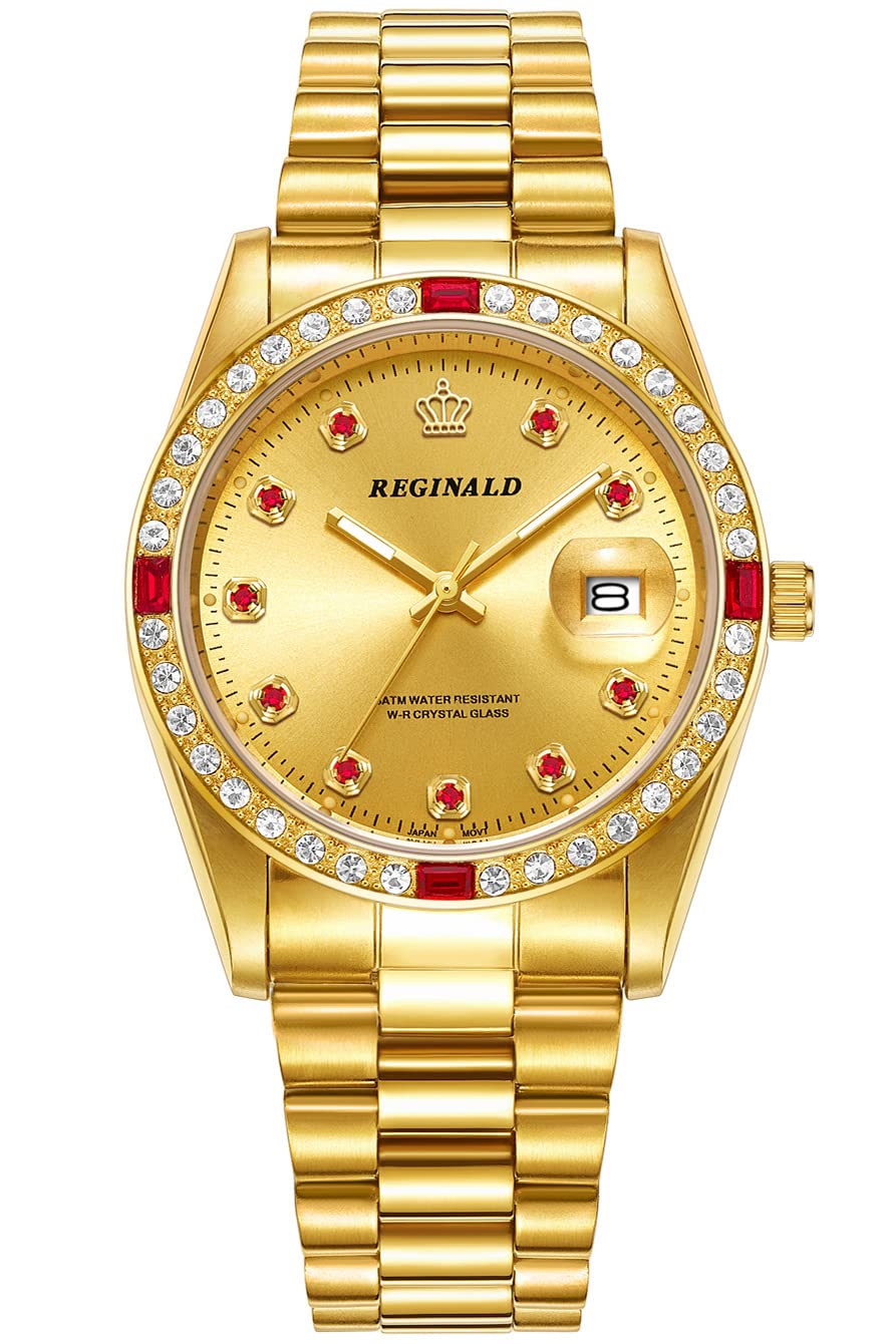 Reginald Watches for Men Hands Sapphire Full Gold Stainless Steel Quartz Dial Unisex Watch (Gold)
