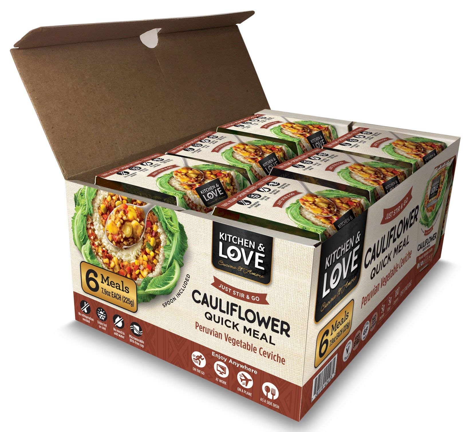 Kitchen & Love Cauliflower, Peruvian Vegetable Ceviche, Ready to Eat, Shelf Stable, Non Gmo, Gluten & Dairy Free, Vegan, Vegetarian, 7.9 Oz, 6 Pack