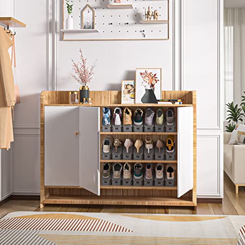 Neprock 6 Tier White Shoe Rack Organizer Bundle with 20-Pack Grey Shoe Slots Organizer