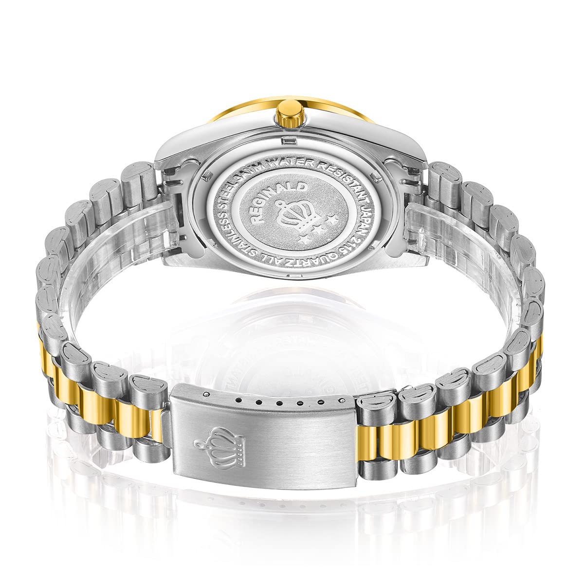 Reginald Watches for Men Hands Sapphire Full Gold Stainless Steel Quartz Dial Unisex Watch (Gold)