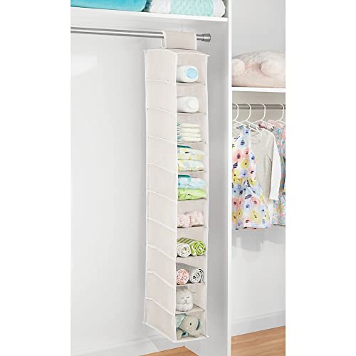 mDesign Soft Fabric Over Closet Rod Hanging Storage Organizer with 10 Shelves for Child/Kids Room or Nursery - Cream/White