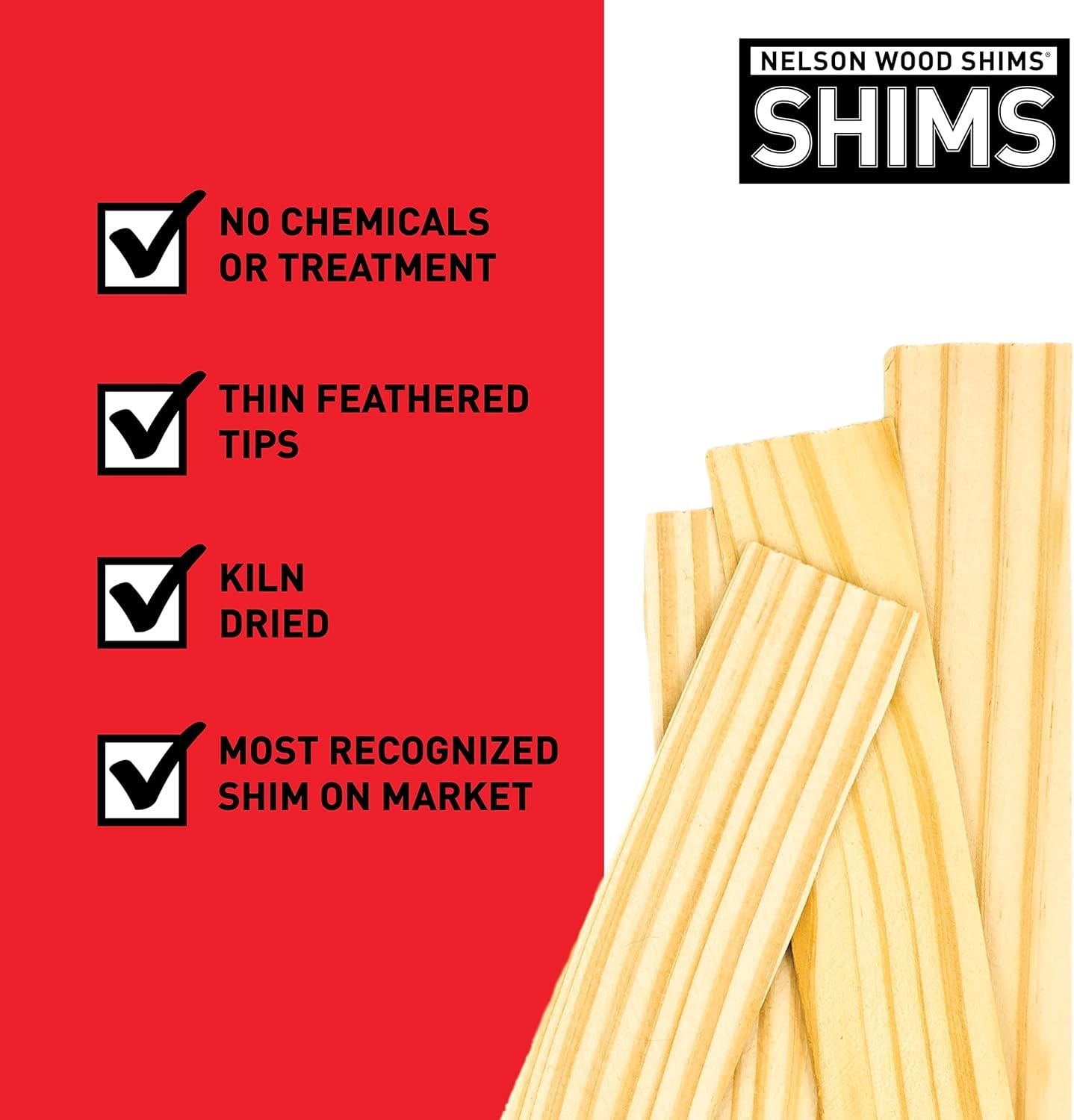 Nelson Wood Shims 8" 12 Pack - Kiln Dried Wood - Set of 2 (Total 24 Shims)